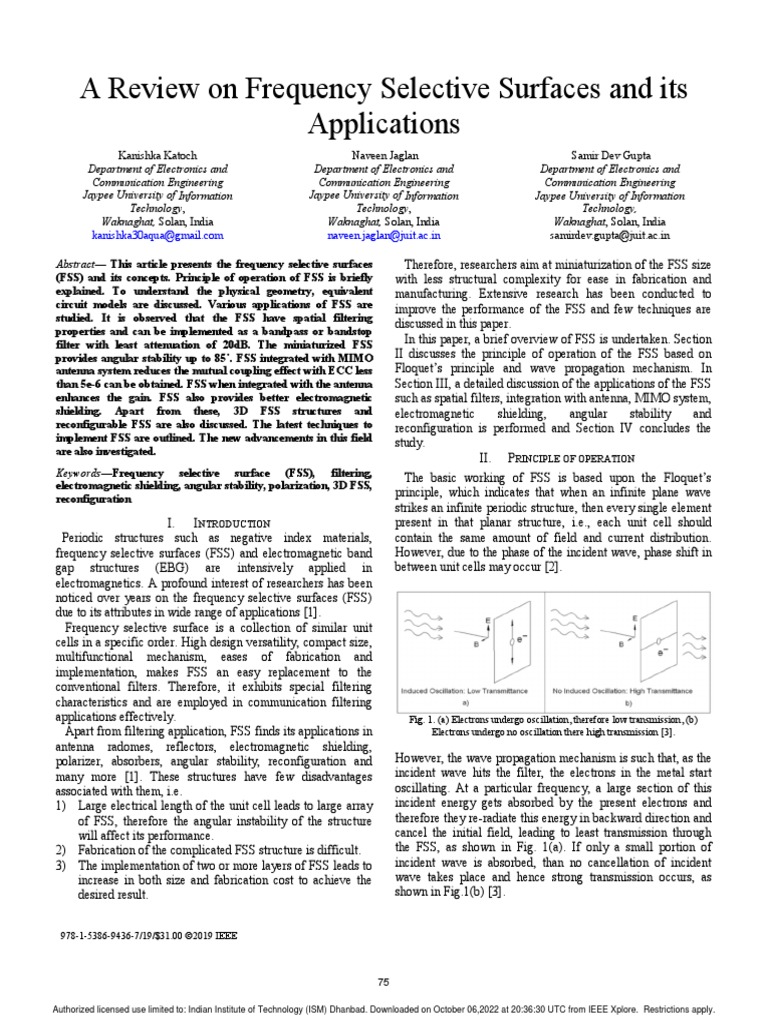 A Review On Frequency Selective Surfaces and Its Applications | PDF ...