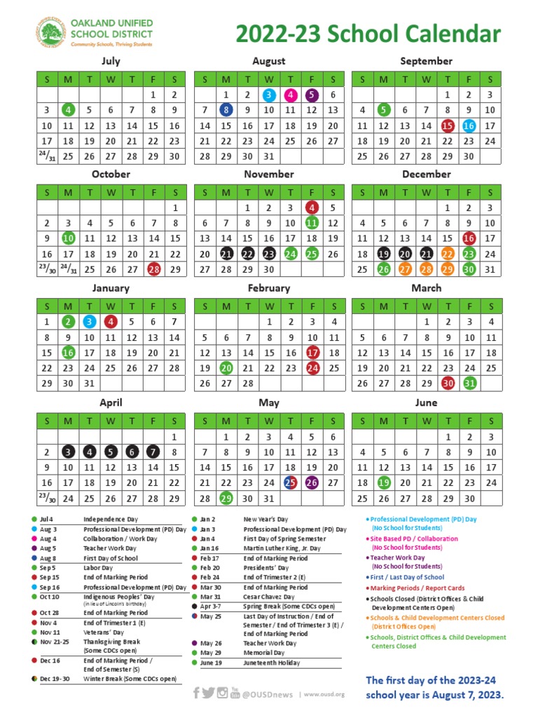 OUSD School Calendar 2023-24 | PDF | Academic Term | Holidays