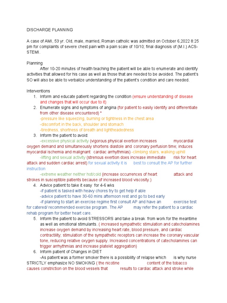 Discharge Plan | PDF | Myocardial Infarction | Heart