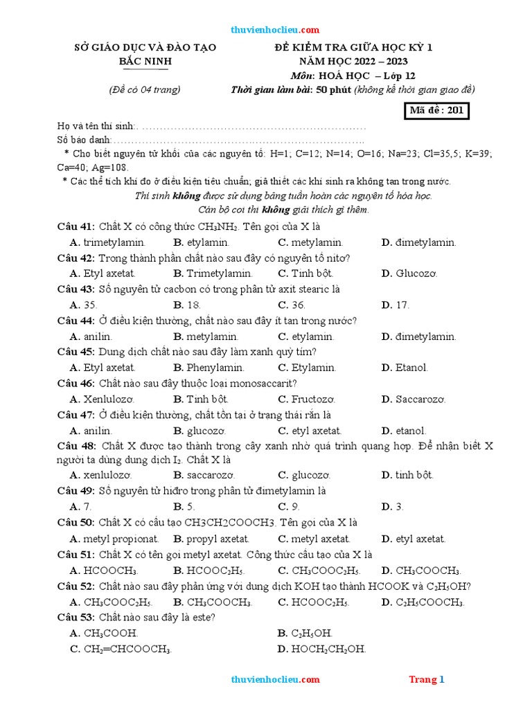 thuvienhoclieu.com-De-KT-giua-HK1-Hoa-12-So-GD-Bac-Ninh-2022-2023 | PDF