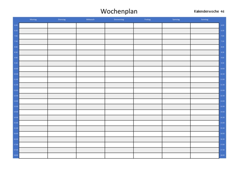 Wochenplaner Vorlage 30min | PDF