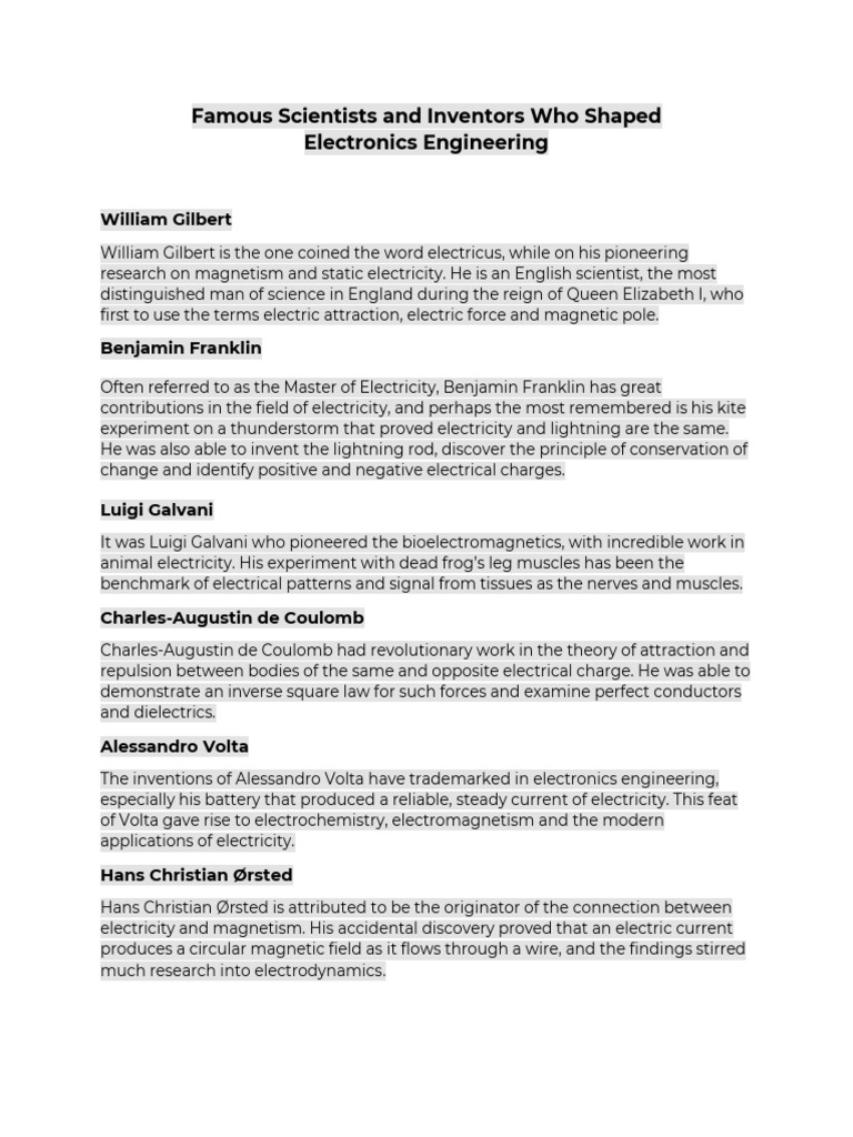 Famous Scientists and Inventors | PDF | Electricity | Electromagnetic ...