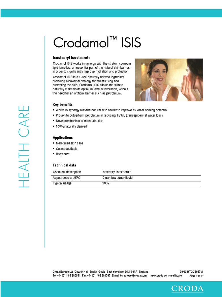 CRODA's PDS Crodamol ISIS | PDF | Lipid Bilayer | Chemistry