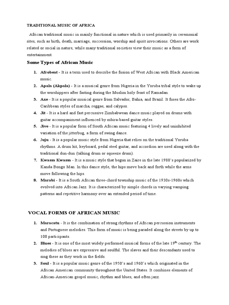 Traditional Music of Africa | PDF | Dances | String Instruments