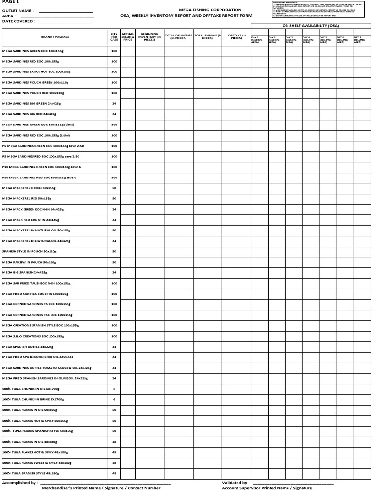 MT DISER FORM MFC Weekly Inventory and Offtake Form 2022 | PDF | Food ...