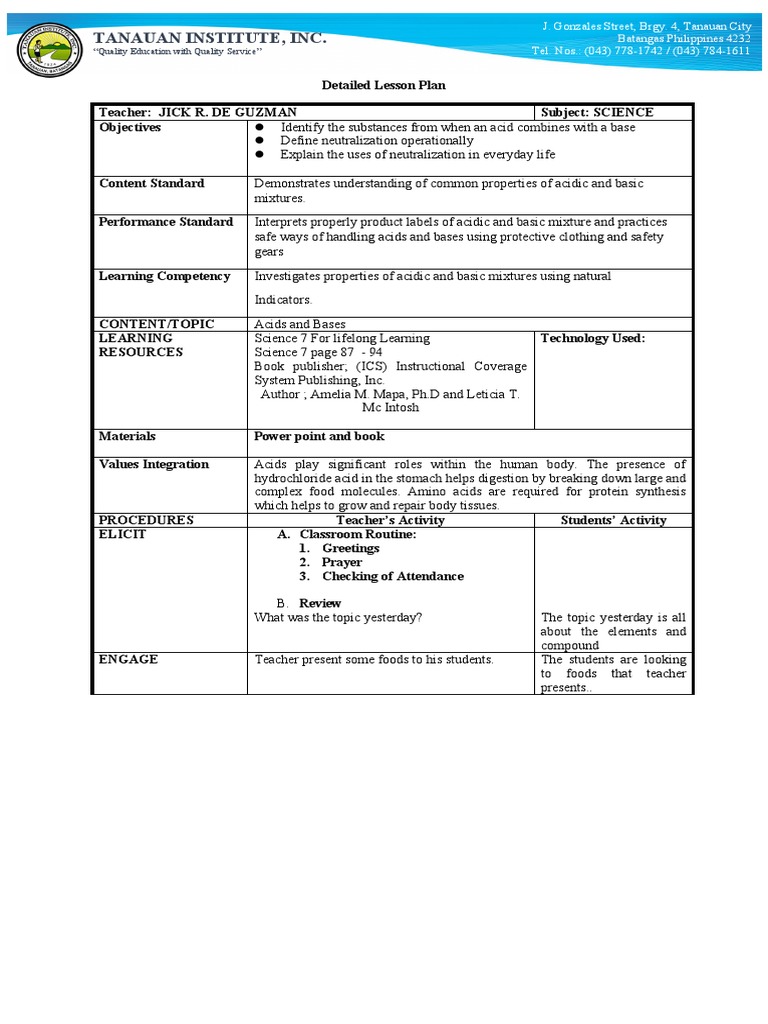 Science Lesson Plan: Acids and Bases | PDF | Ph | Acid