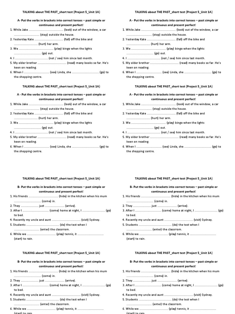 Project 5 - Unit 1 - Talking About The Past (Short Test) | PDF ...