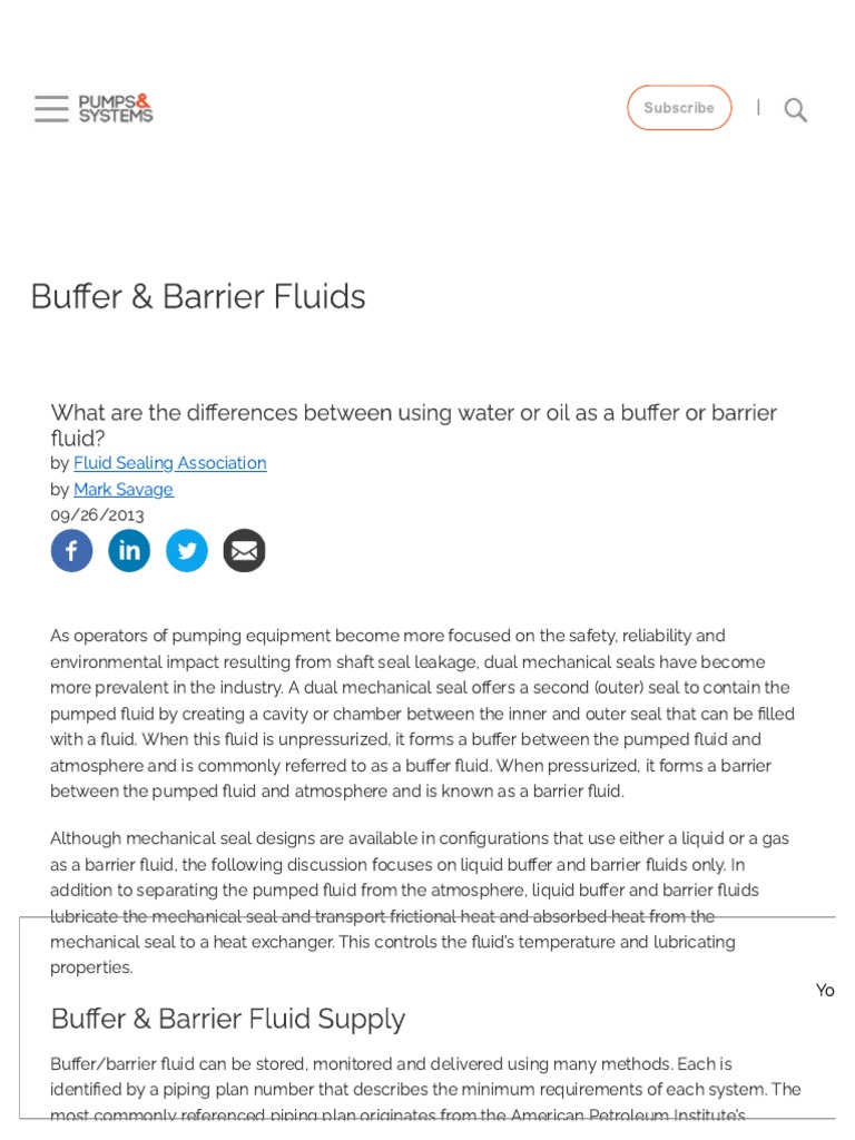 Buffer & Barrier Fluids - Pumps & Systems | PDF