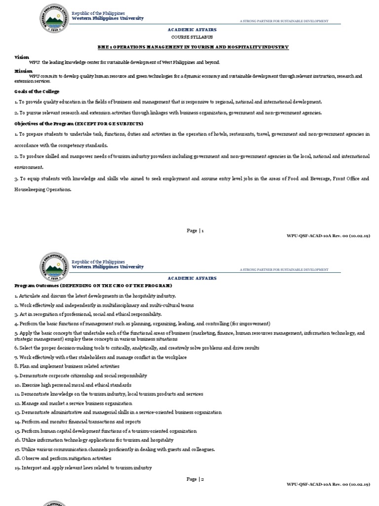 MGT 112 Operations Manageme Syllabus | PDF | Marketing | Operations Management
