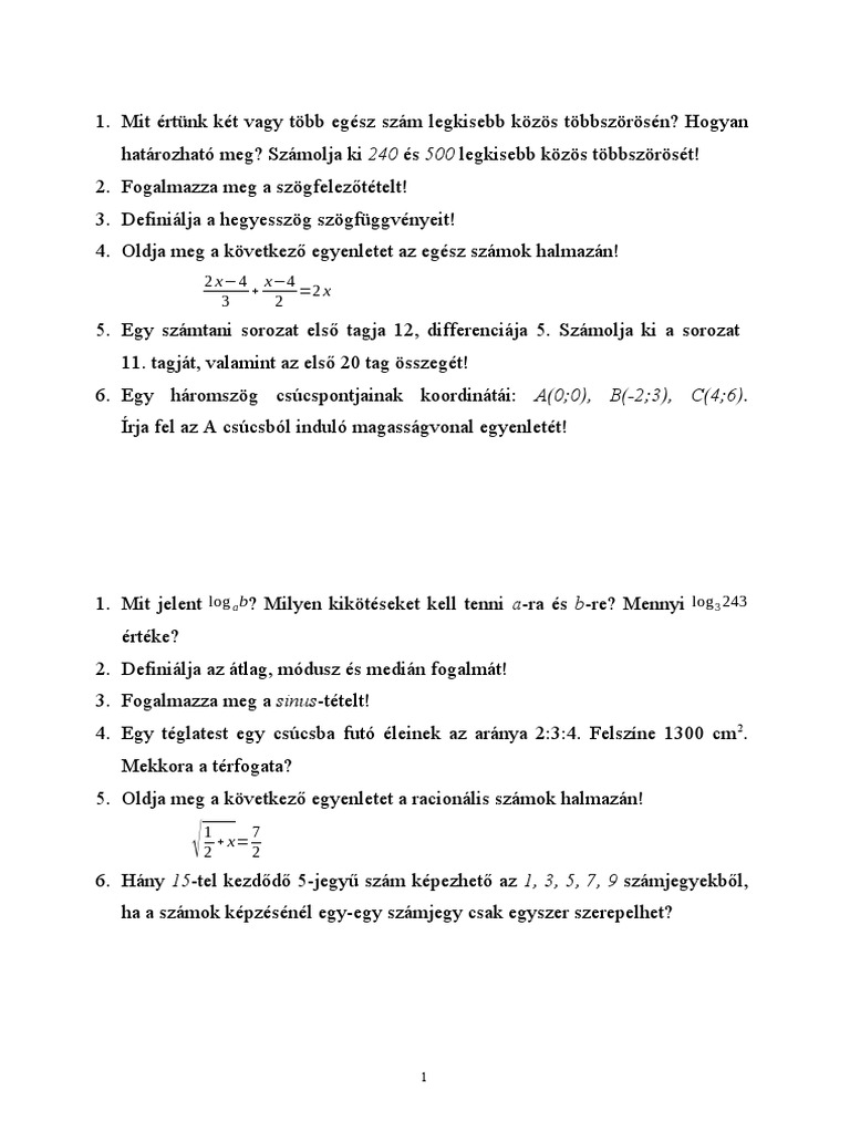 Gyakorló Feladatok | PDF