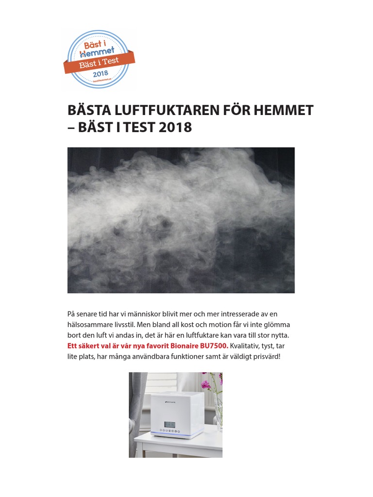 Bästa Luftfuktaren, Bäst I Hemmet 2018 | PDF