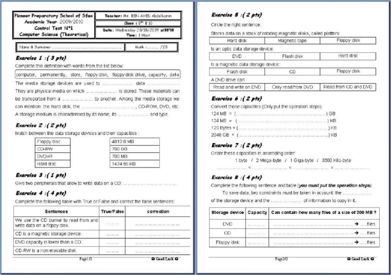 Devoir de Contrôle N°1 - Informatique - 8ème - Collège Pilote | PDF