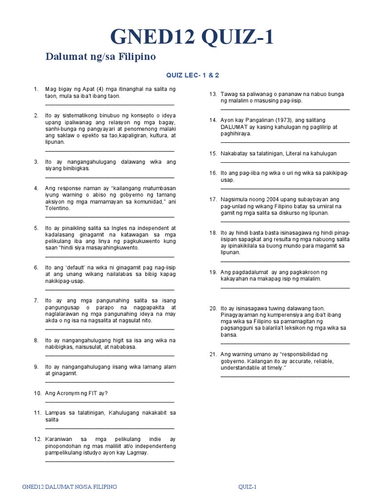 Gned12 Quiz-1 | PDF