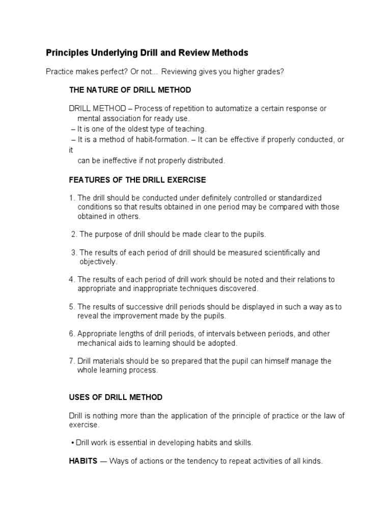 Principles Underlying Drill and Review Methods 1 | PDF | Learning | Teaching Method