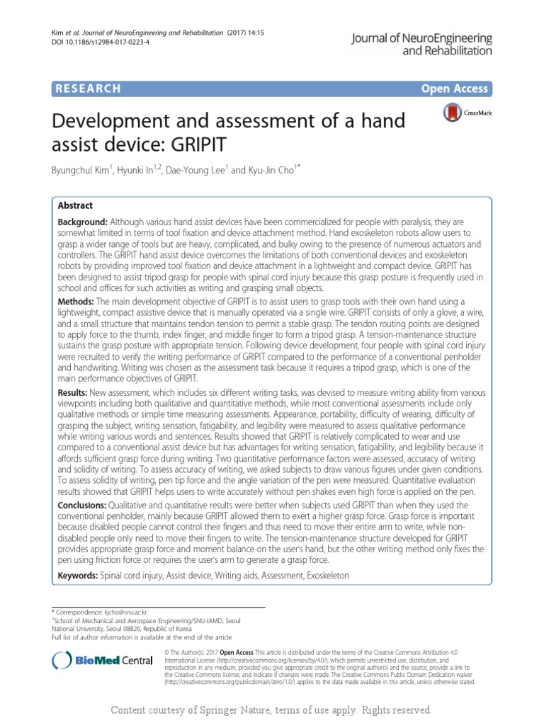 Development and Assessment of A Hand Assist Device | PDF | Hand | Force