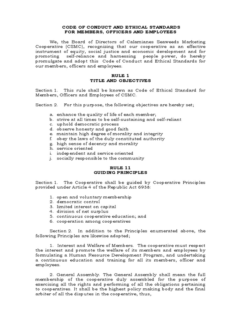 CSMC Code of Conduct and Ethics | PDF | Board Of Directors | Cooperative