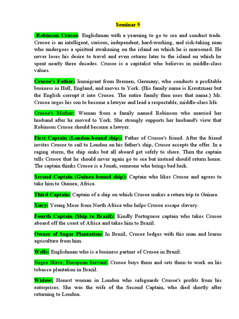 Robinson Crusoe Character Analysis | PDF | Robinson Crusoe | Daniel Defoe