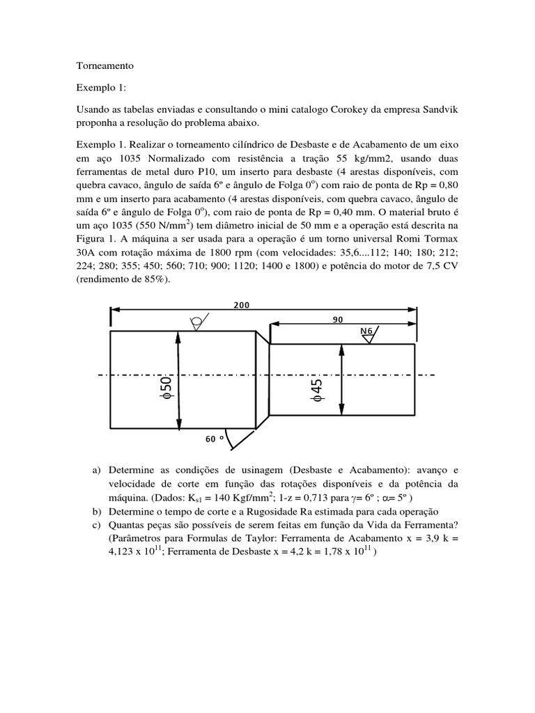 Exemplo 1 - Torneamento | PDF | Potência (Física) | Cálculo