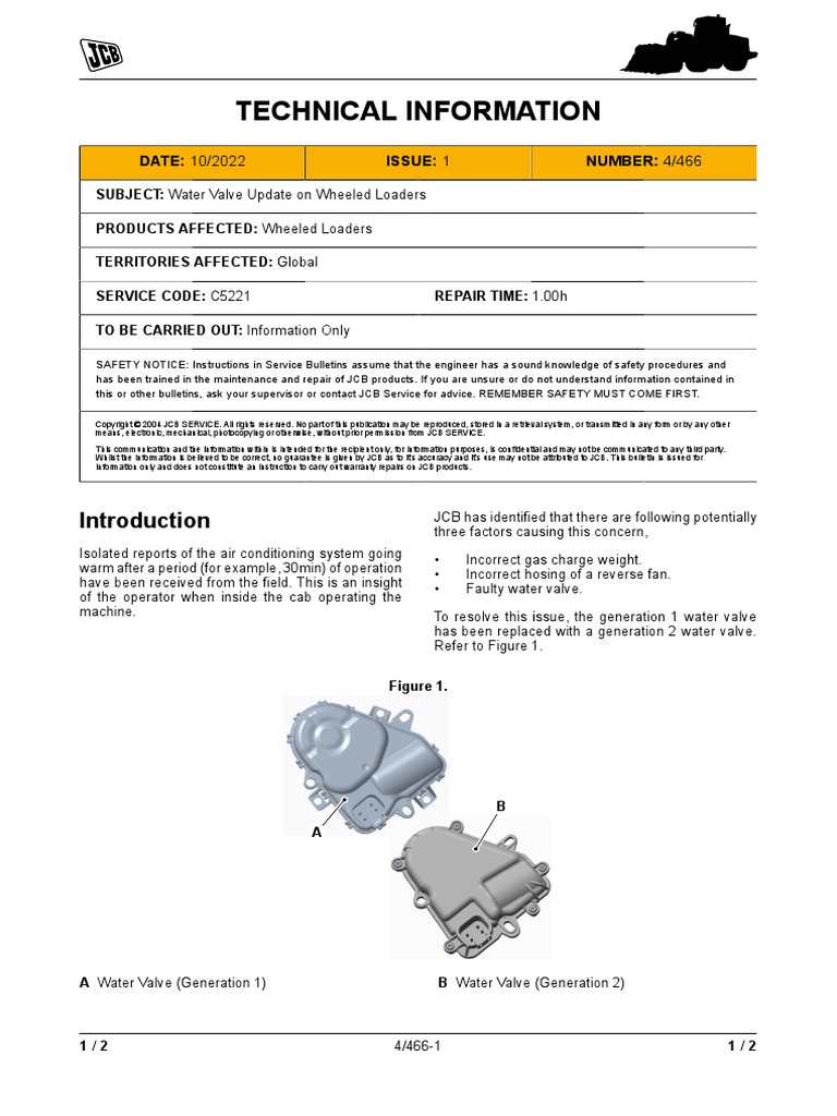 Water Valve Update On Wheeled Loaders JCB | PDF | Information | Valve