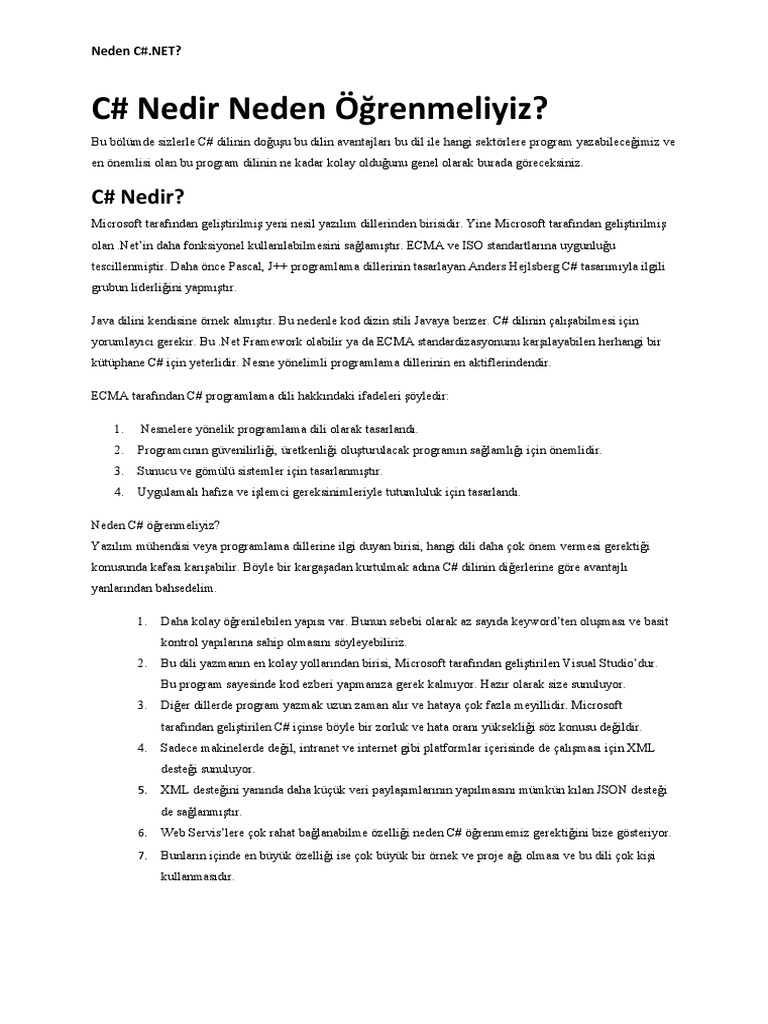Neden C#NET | PDF