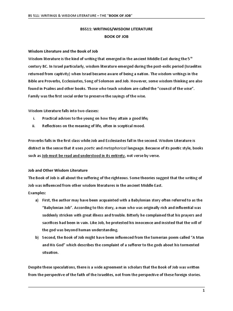BS511-THE BOOK OF JOB | PDF | Book Of Job | Wisdom Literature
