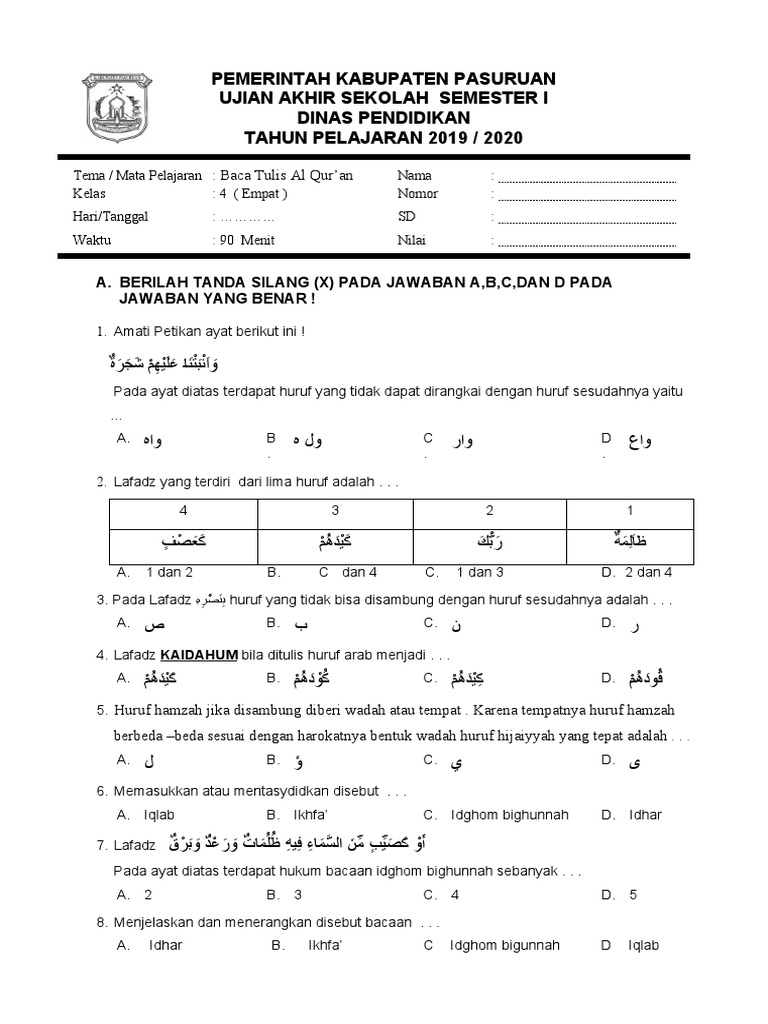 Kelas 4 Soal BTQ 40 | PDF