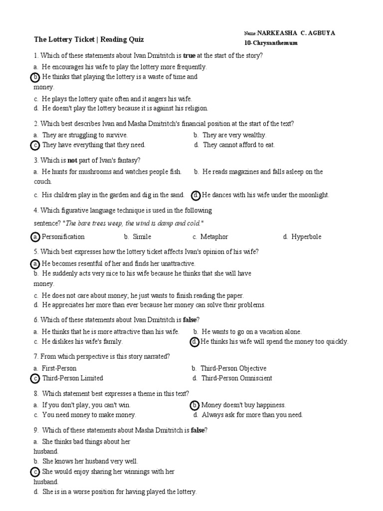 The Lottery Ticket ANS | PDF | Narration