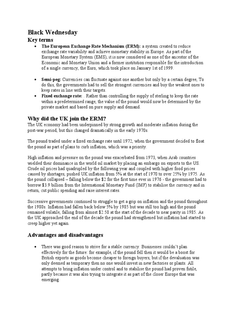 Black Wednesday: UK withdraws from ERM in 1992 | PDF