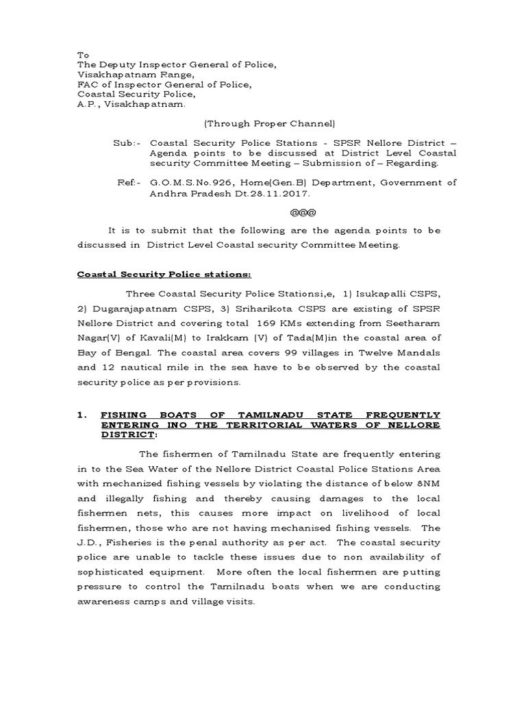 Agenda Points For Coastal Security District Level Committee Meeting-18 ...