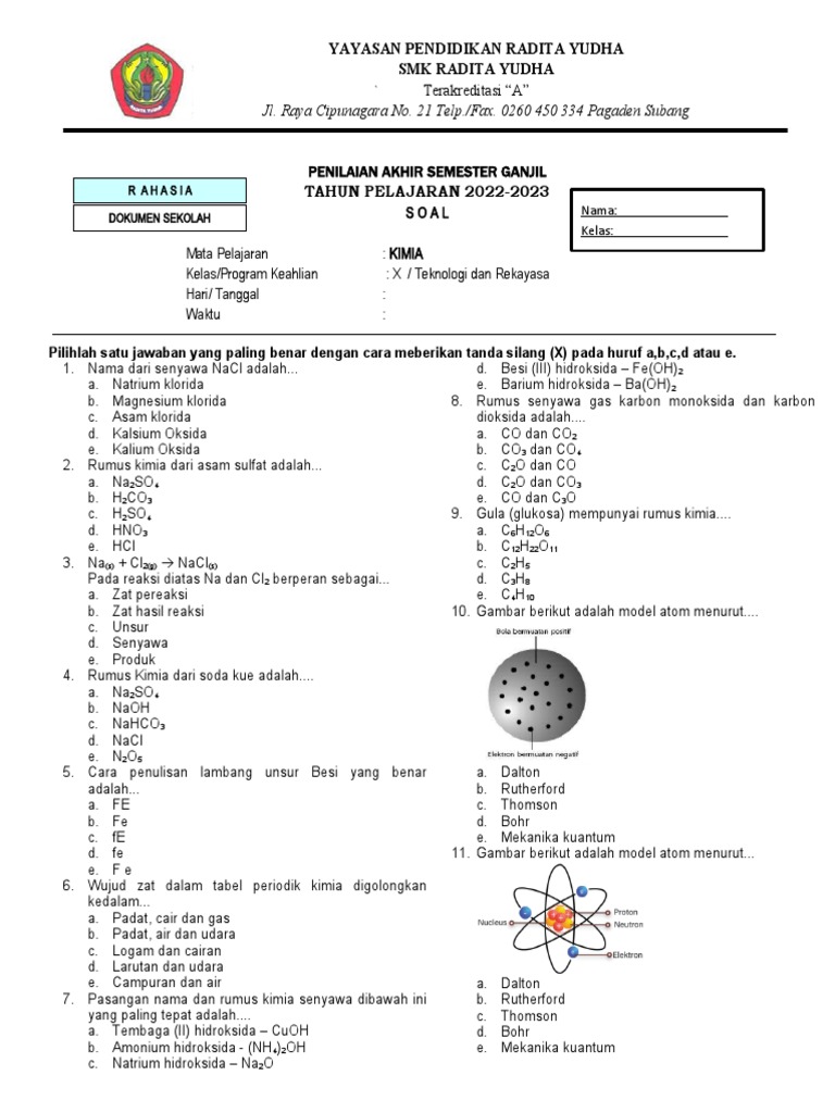 PAS KIMIA Ganjil | PDF | Teknologi & Rekayasa