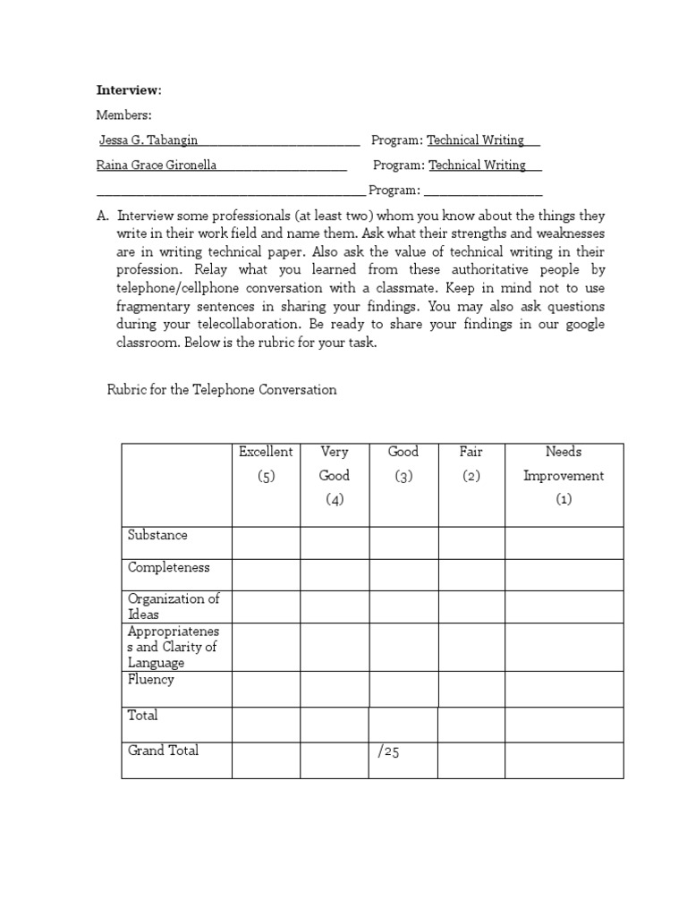 Module 1 Interview List of Members Rubric Grading | PDF | Career ...