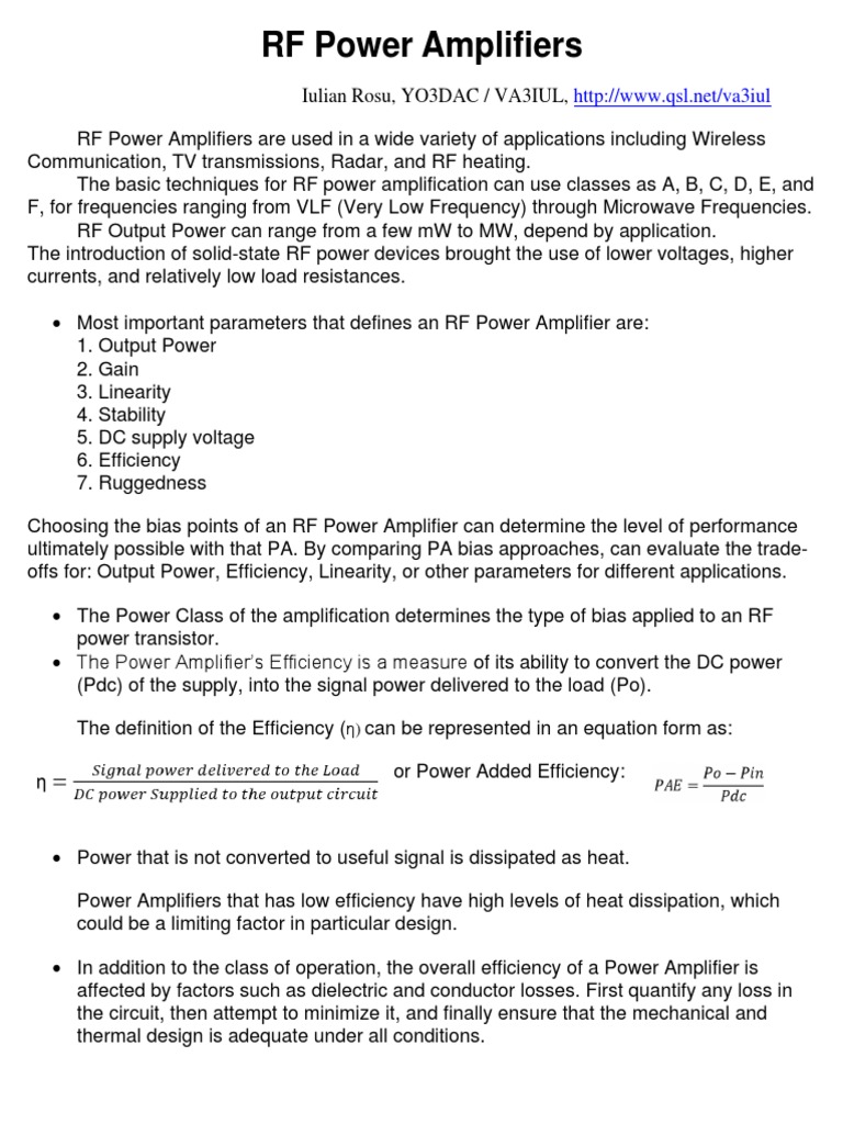 RF Power Amplifiers | PDF | Amplifier | Field Effect Transistor