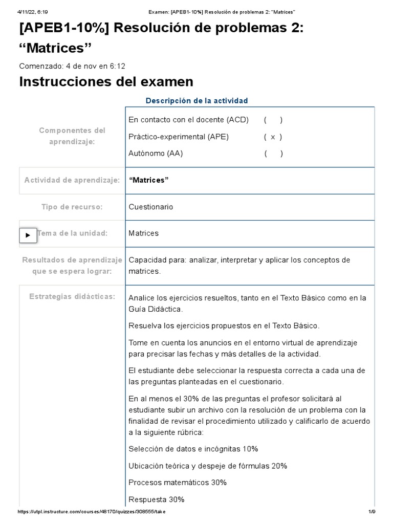 Examen - (APEB1-10%) Resolución de Problemas 2 - "Matrices" | PDF ...