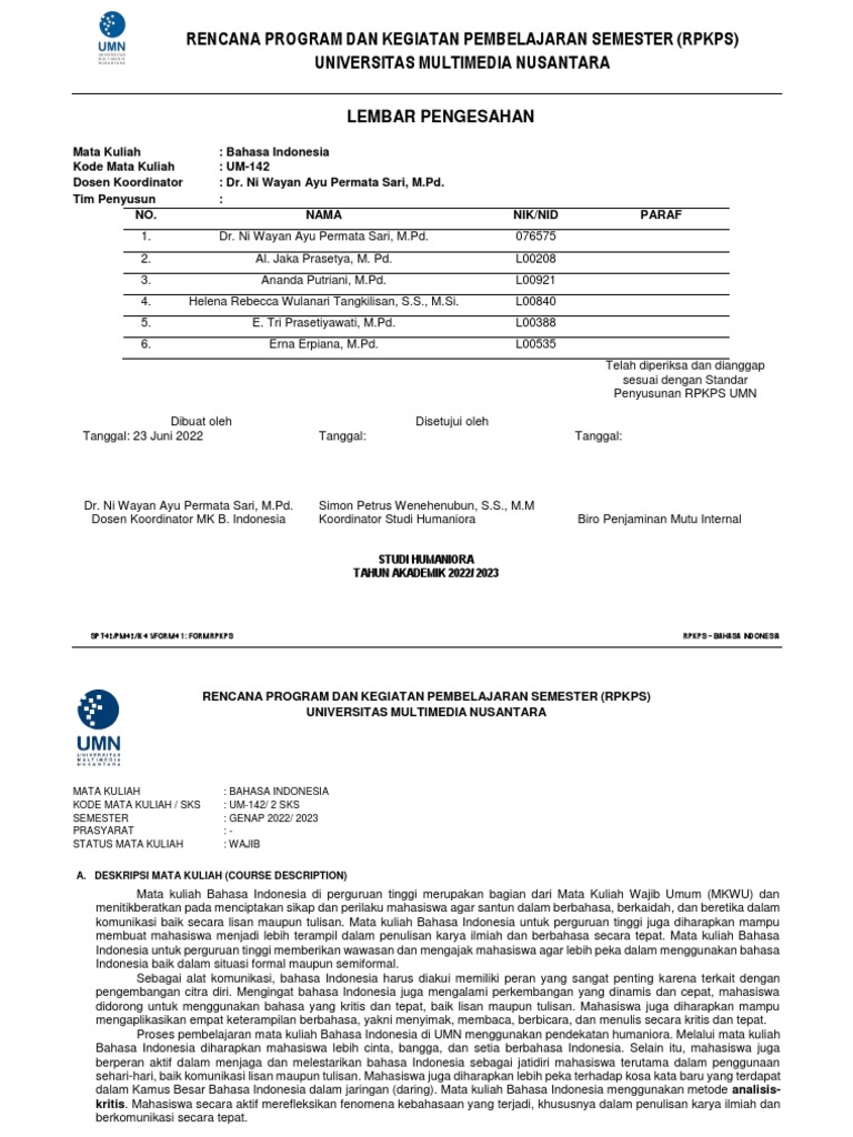 Rpkps Bindo Ganjil 2022-2023 | PDF