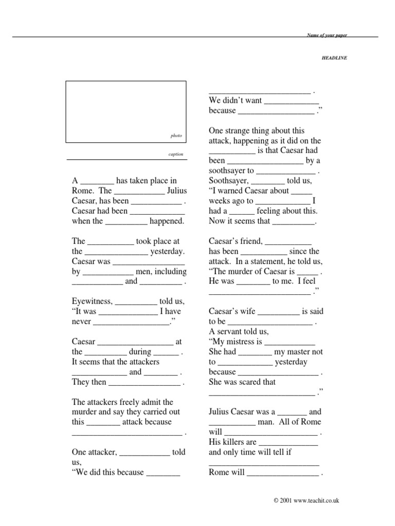 1753 Newspaper Writing Fill in The Gaps | PDF