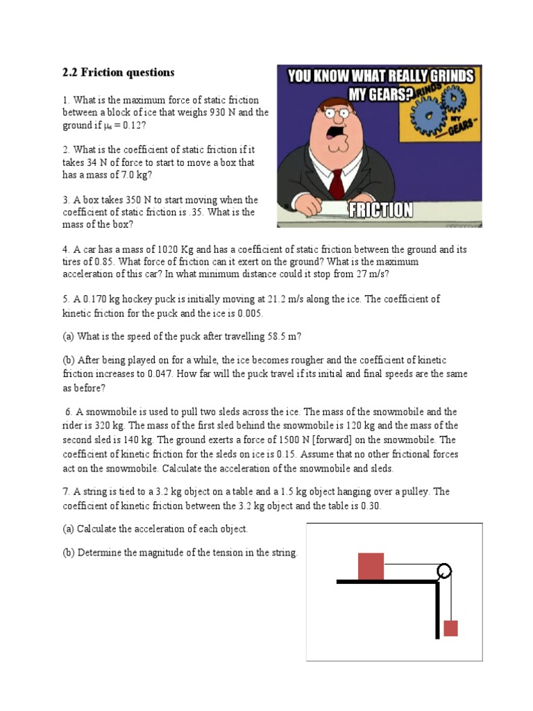 Static and Kinetic Friction Problems | PDF