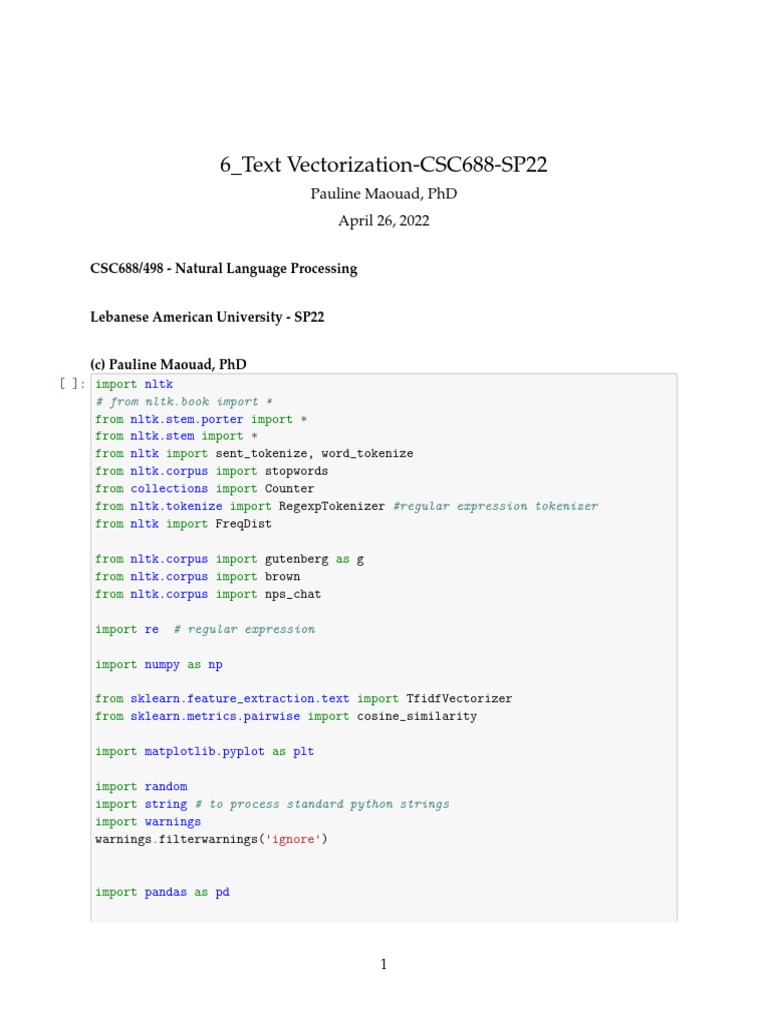 6 - Text Vectorization-CSC688-SP22 | PDF | Parsing | Html