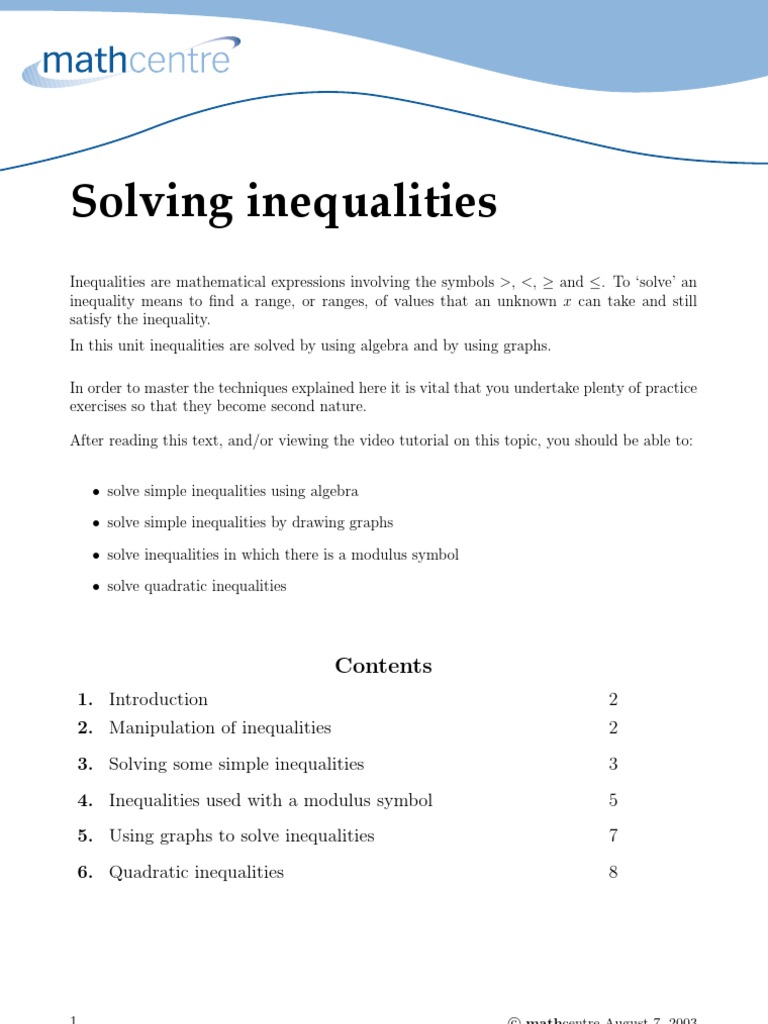 Solving Inequalities: and . To Solve' An | PDF
