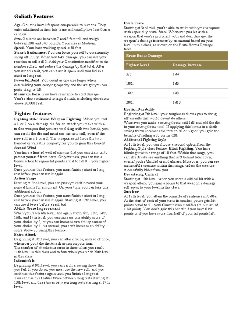 Goliath Warrior For DND | PDF