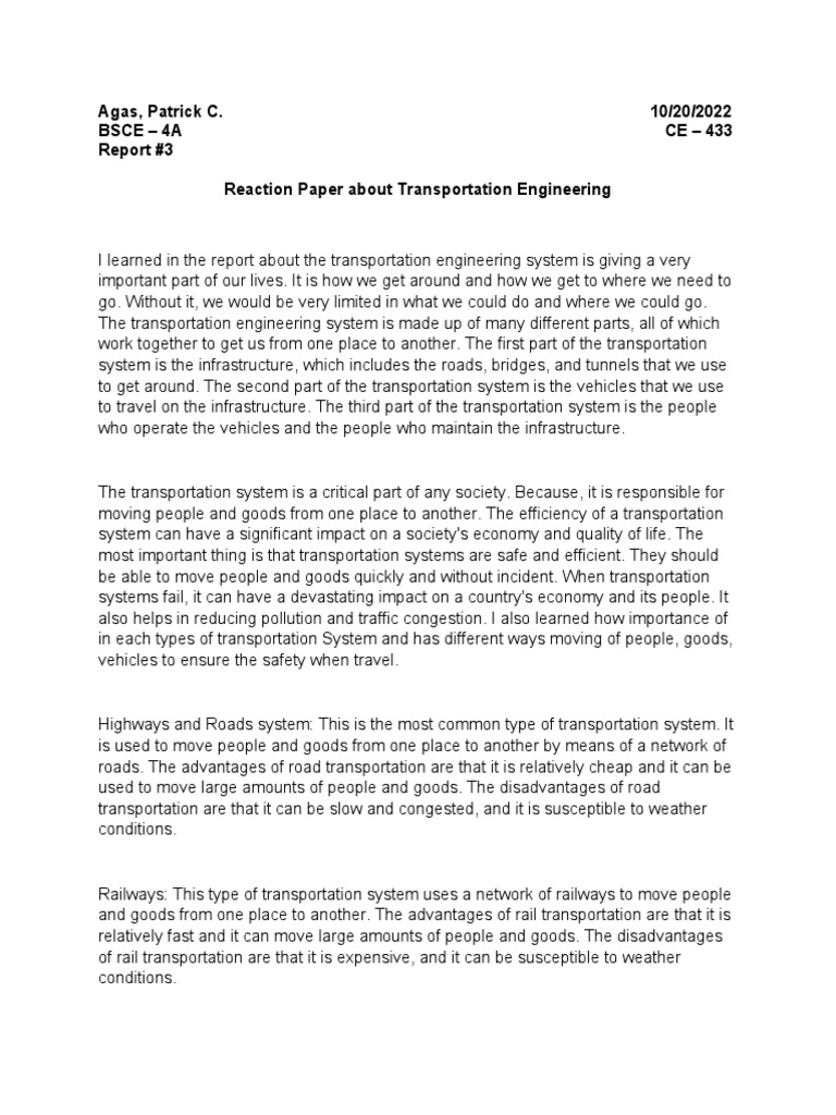 Importance of Transportation Engineering for Society's Economy and ...
