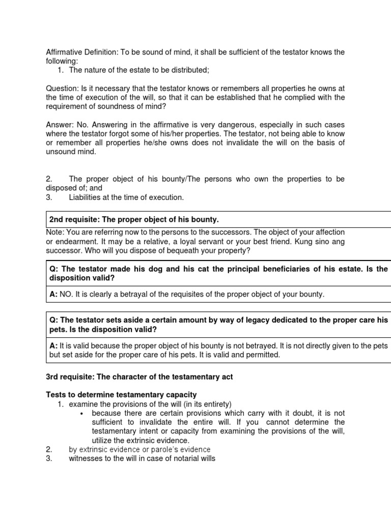 Requirements and Formalities of Testamentary Capacity and Valid Wills ...