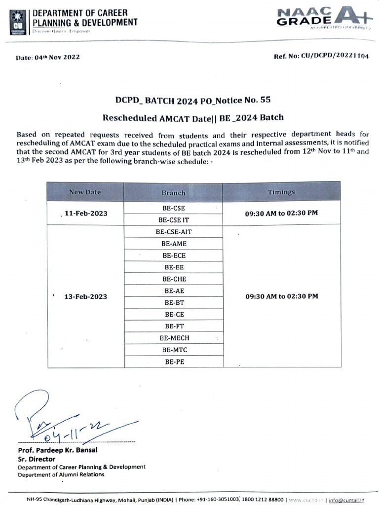 Postponement of AMCAT - BE 2024 Batch | PDF