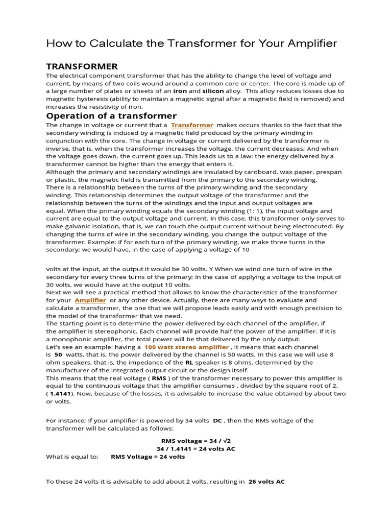 How To Calculate The Transformer For Your Amplifier | PDF | Transformer ...