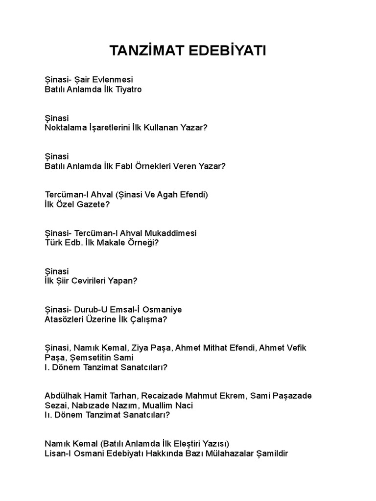 Tanzimat Edebiyatı | PDF