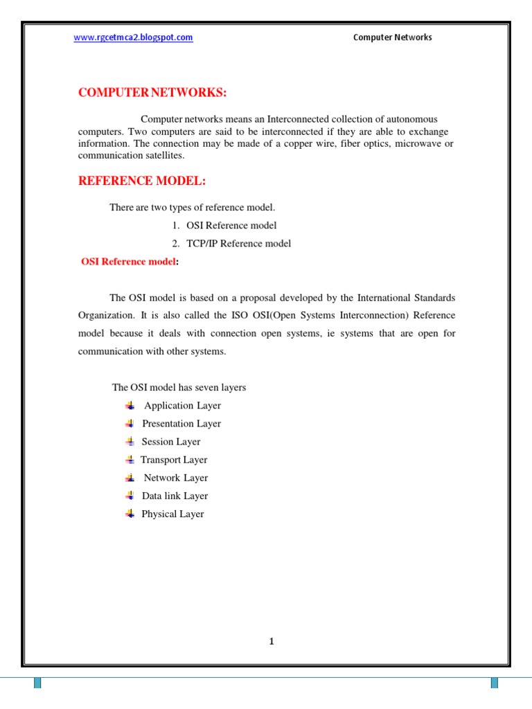 Computer Networks:: OSI Reference Model | PDF | Osi Model | Communications Protocols