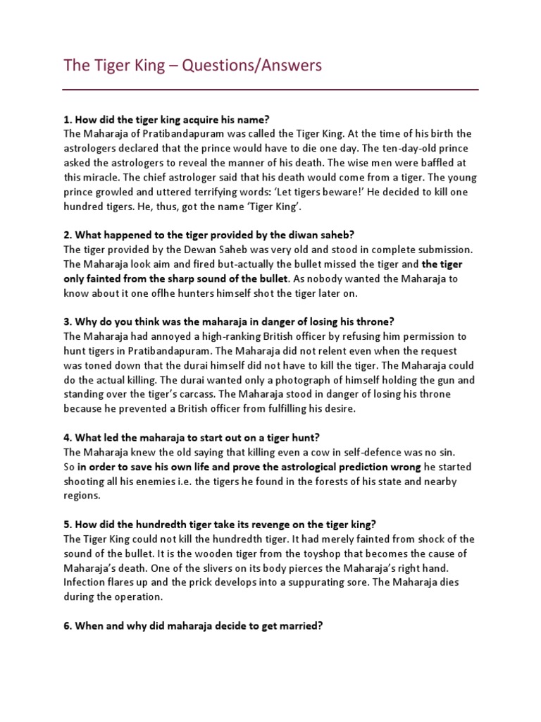 Tiger King: Key Questions & Answers | PDF | Tiger | Hunting