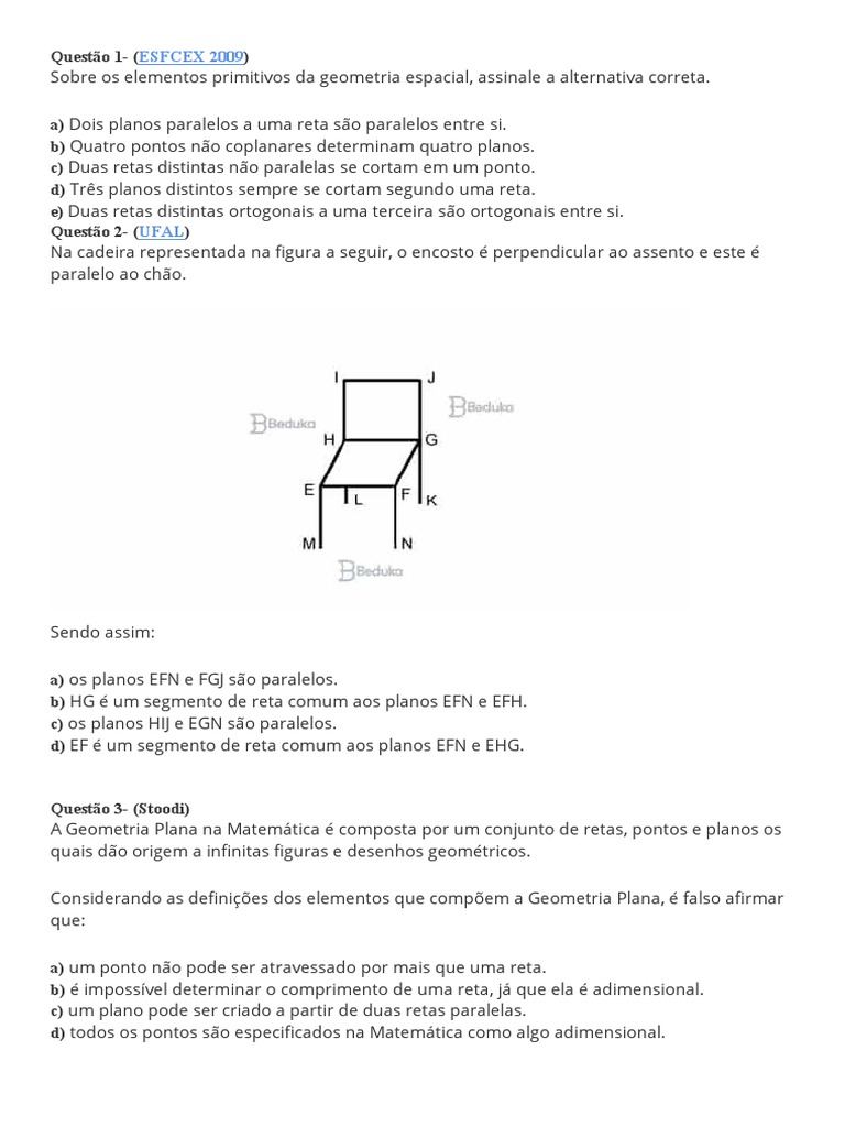 Exercicios Baduka Matematica Noçoes Primitivas de Geometria Com ...