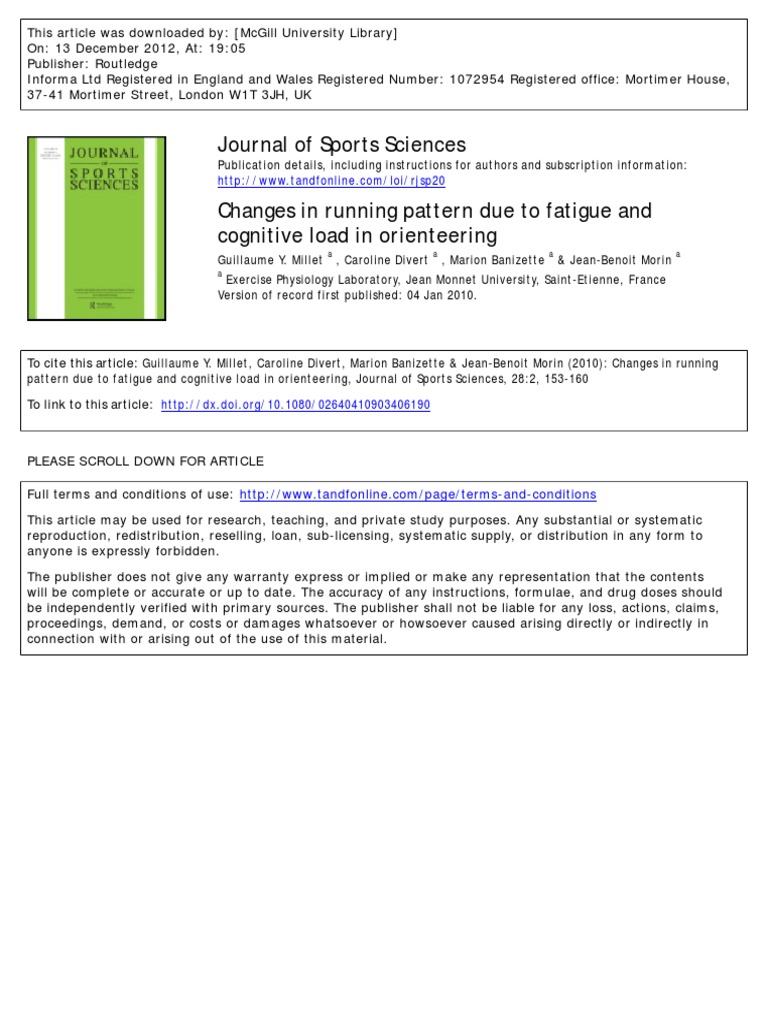 Changes in Running Pattern Due To Fatigue and Cognitive Load in | PDF ...