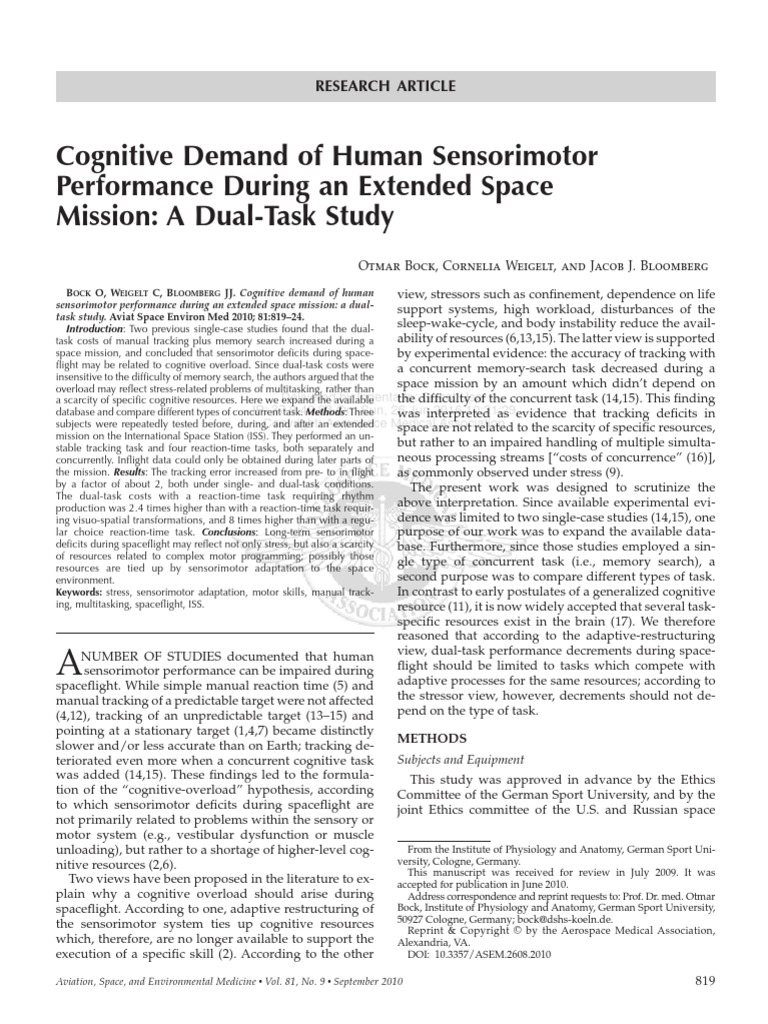 Cognitive Demand of Human Sensorimotor | PDF | Analysis Of Variance | Mental Chronometry