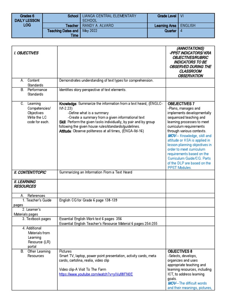 Cot DLP English 6 | PDF | Learning | Curriculum